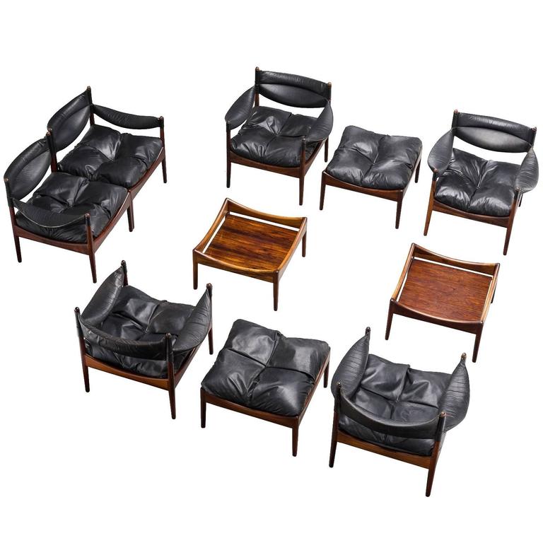 Kristian Vedel Original Black Leather and Rosewood Lounge Set For Sale ...