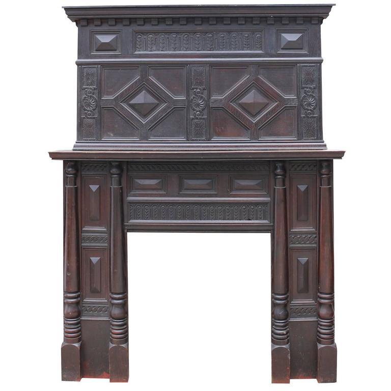 Reclaimed 1920s Carved Oak Fire Surround with Overmantel at 1stdibs
