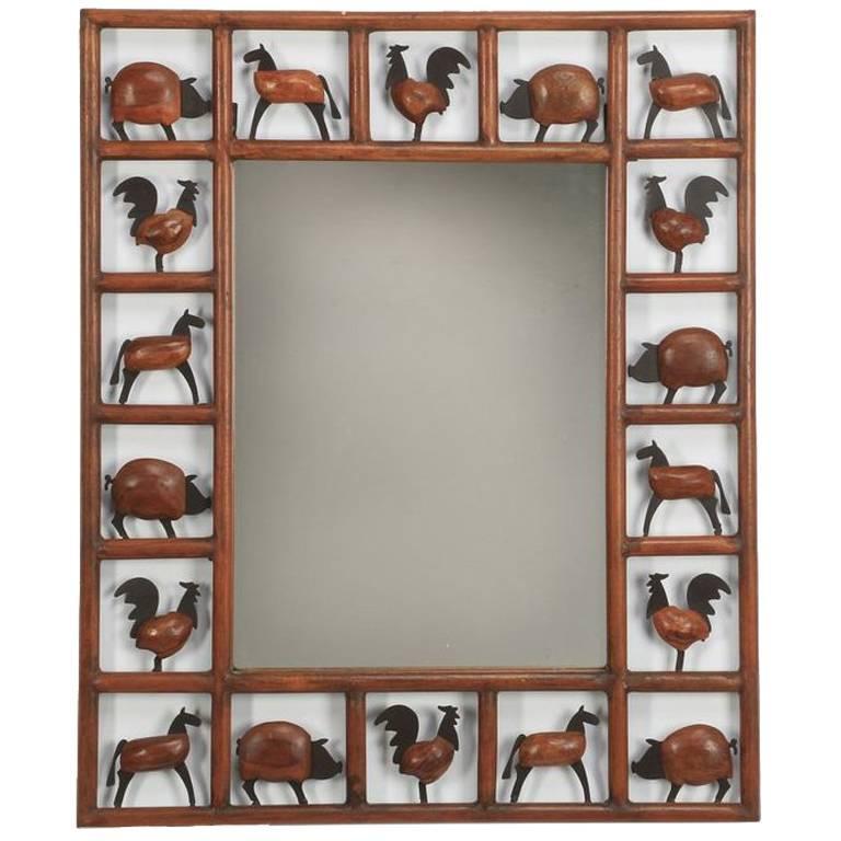 Carved Wood and Metal Barnyard Farm Animal Mirror at 1stDibs | barnyard ...