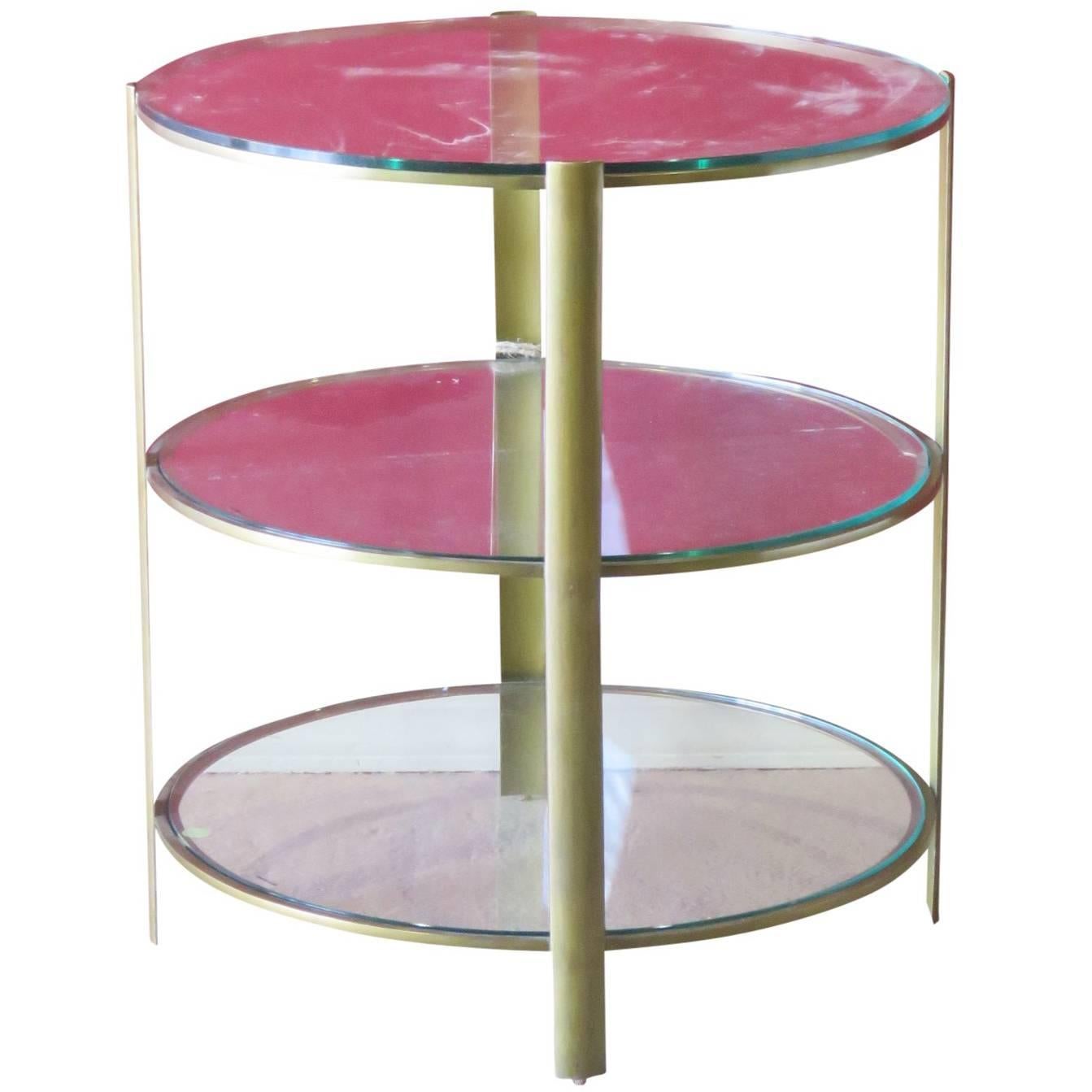 Round Three-Tier Brass and Glass Top Side Table For Sale at 1stDibs