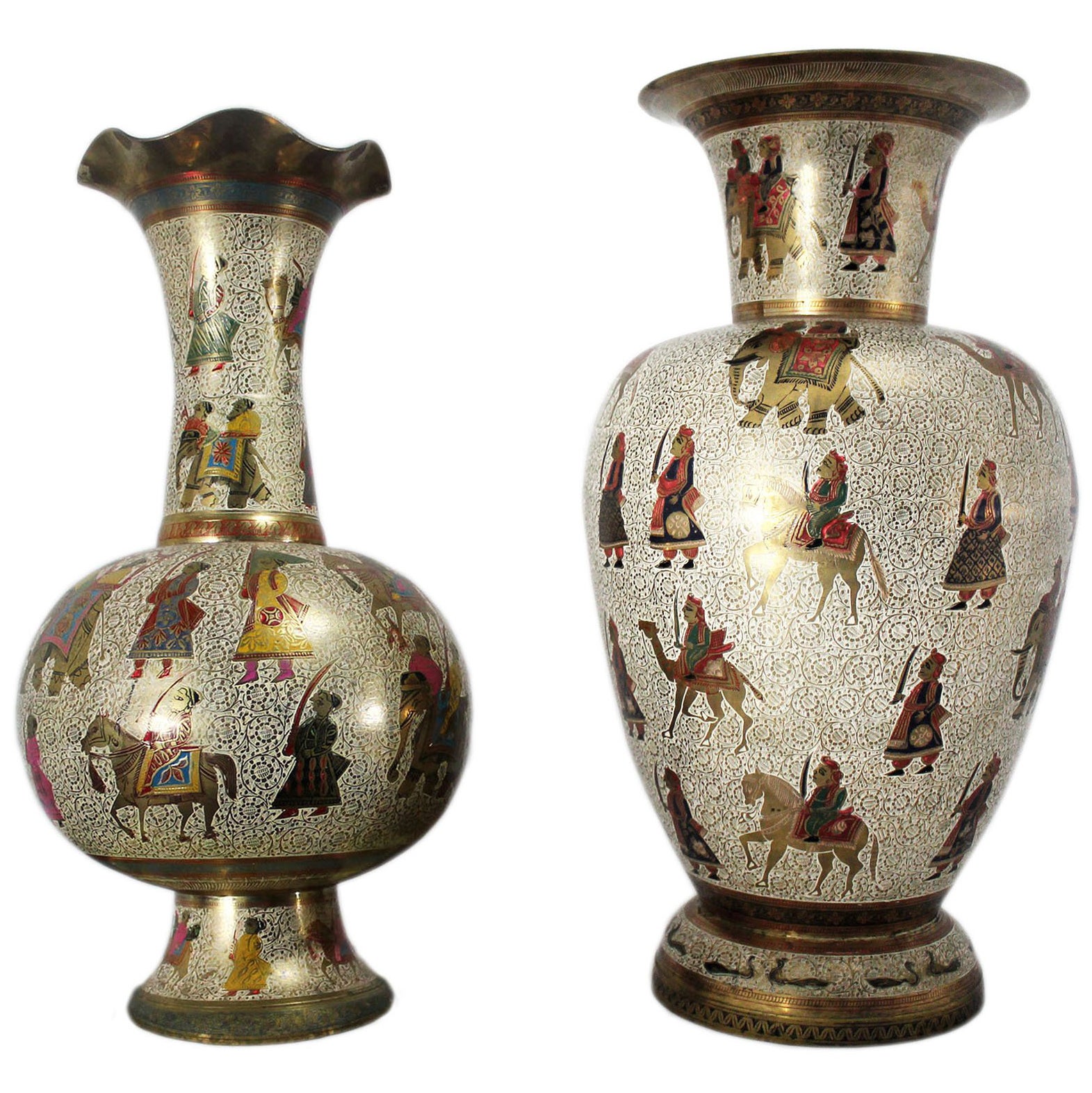 Exceptionally Large Pair of Kashmiri Indo-Persian Lacquered Copper ...