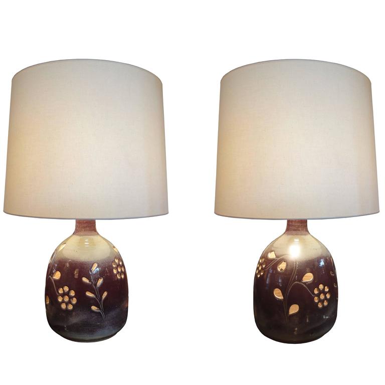 Pair of Large Ceramic Table-Lamps by Michel Auger For Sale at 1stDibs