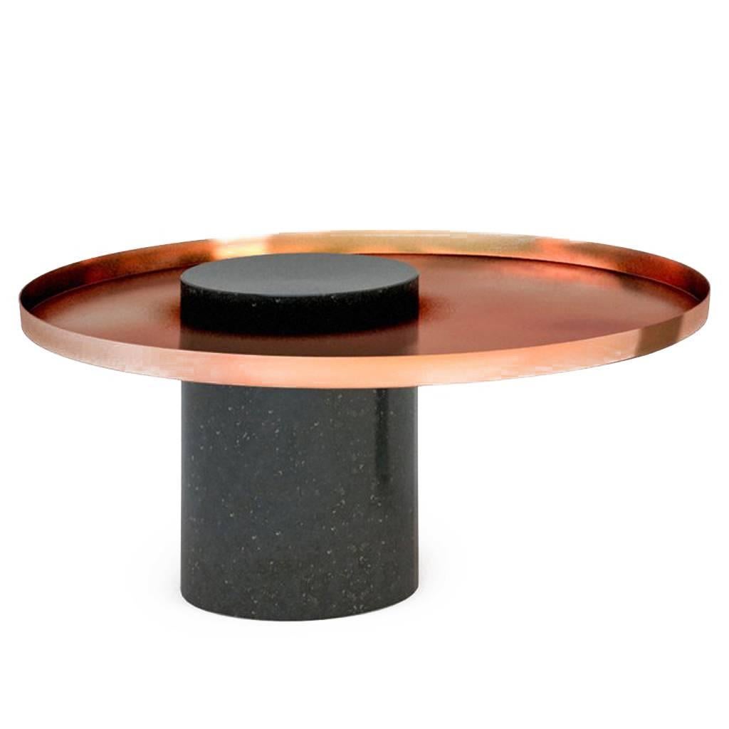 Low Salute Coffee Table, Black Marble, Copper Tray For Sale at 1stDibs
