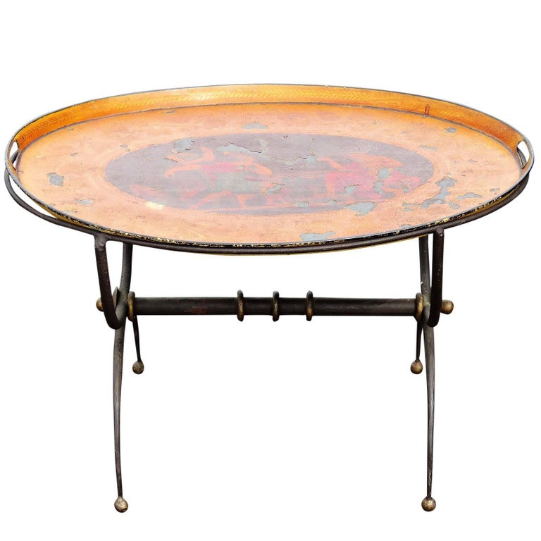 Tole Painted Tray Top Metal Coffee Table For Sale at 1stDibs