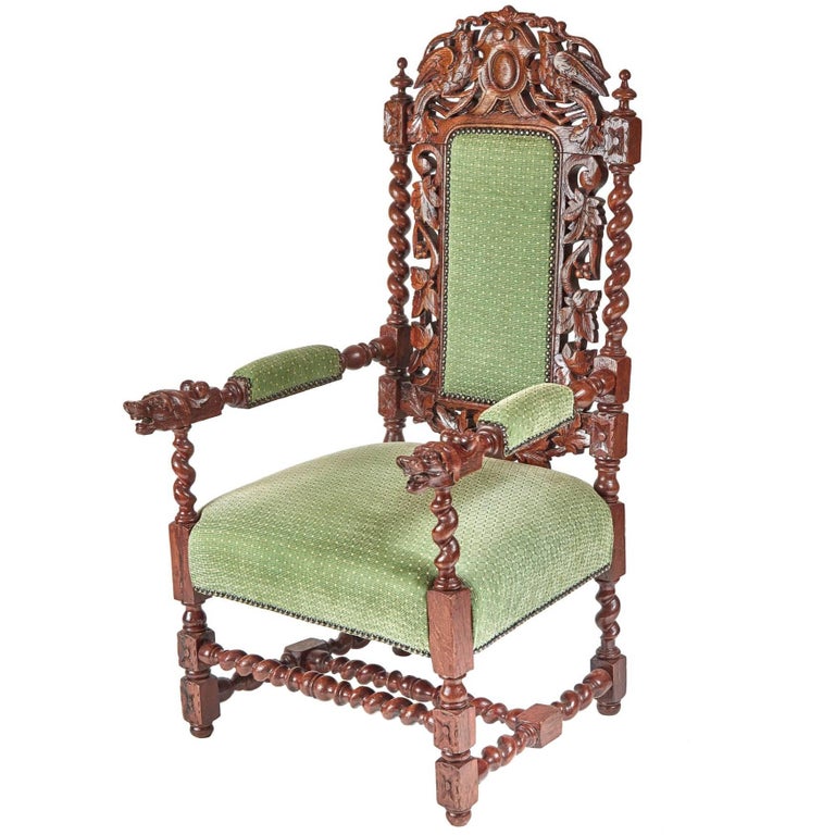 Carved Oak Baronial Throne For Sale at 1stDibs