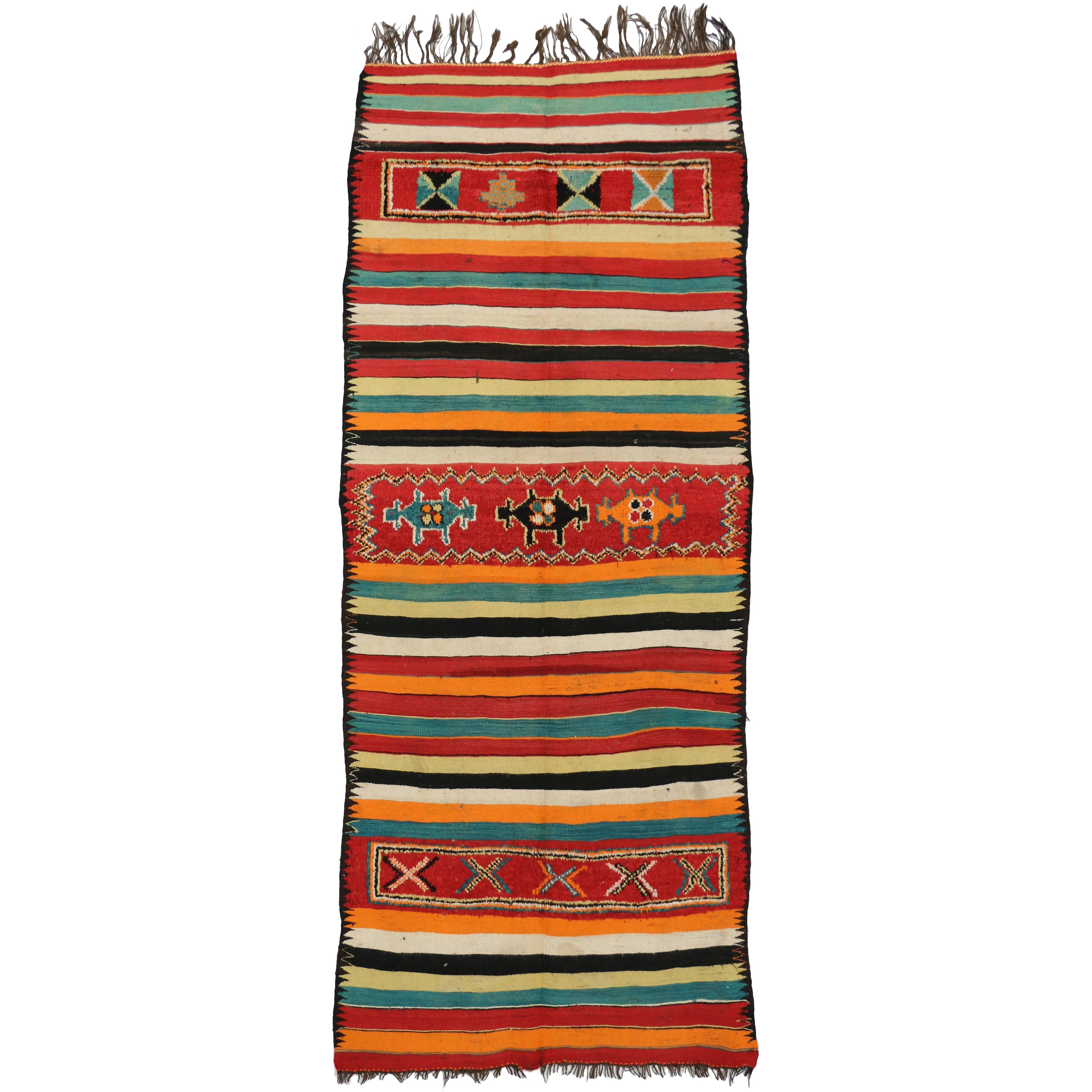 Vintage Berber Moroccan Kilim Rug with Modern Cabin Style, Flat-weave ...