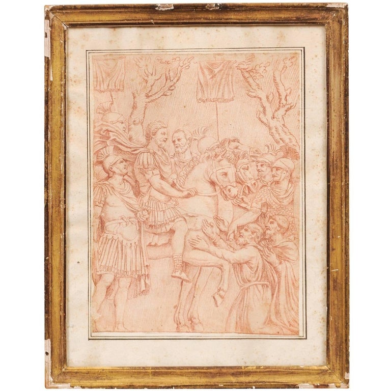 Gilt Framed Sanguine Drawing of Roman Scene, Italy 17th Century at 1stDibs