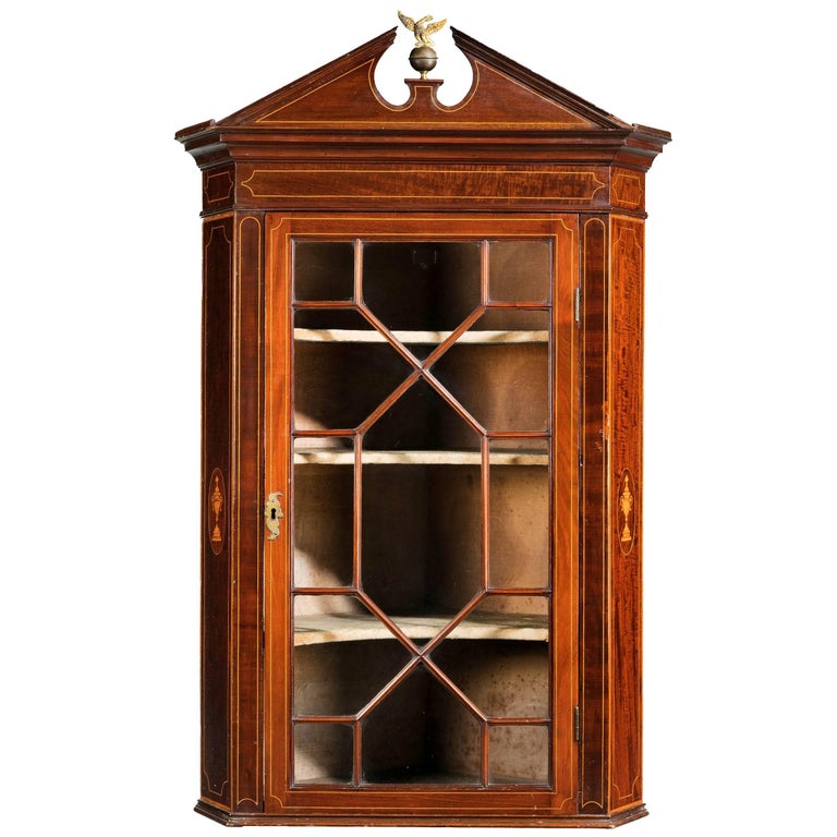 George III Period Mahogany Glazed Corner Cupboard with a Broken Arch ...