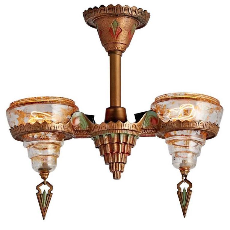 Very Unusual Gill Glass Modernique Fixture with Original Polychrome ...