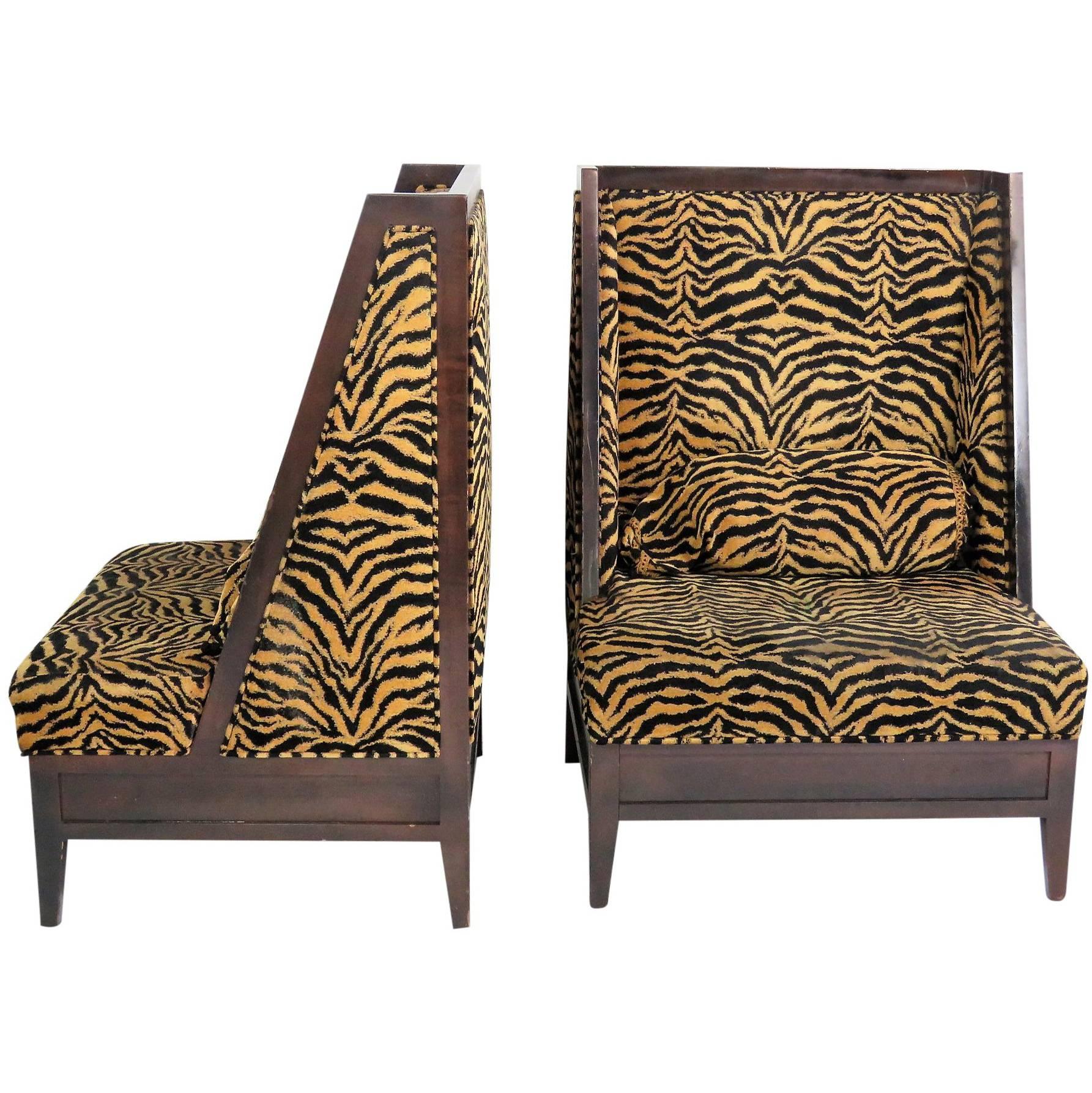 Pair Oversized Leopard Upholstered Lounge Chairs at 1stDibs