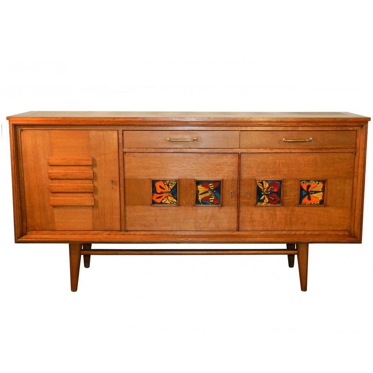 1950 Sideboard in Oak and Ceramic For Sale at 1stDibs