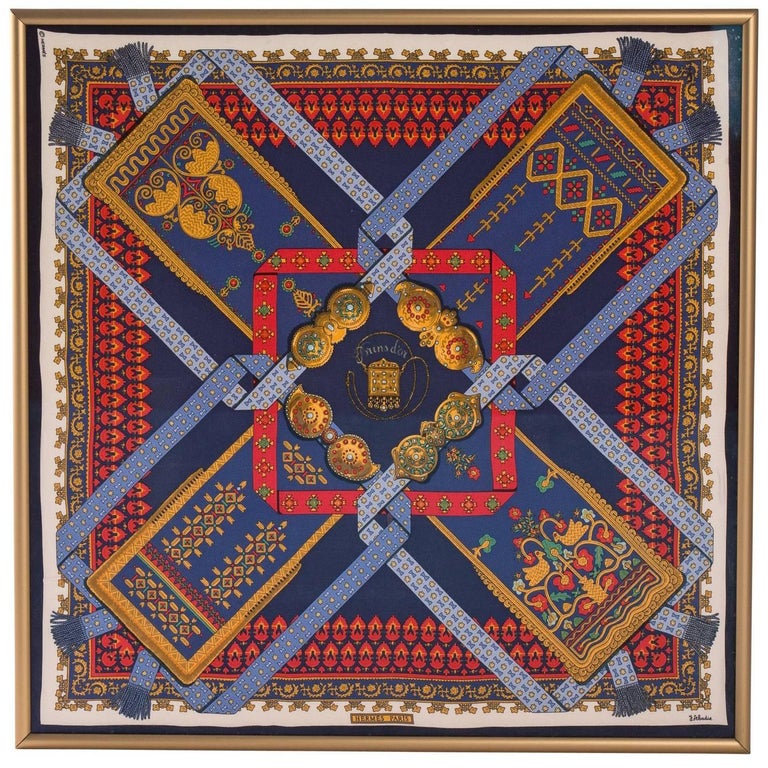 Framed Hermes Silk Scarf For Sale at 1stDibs