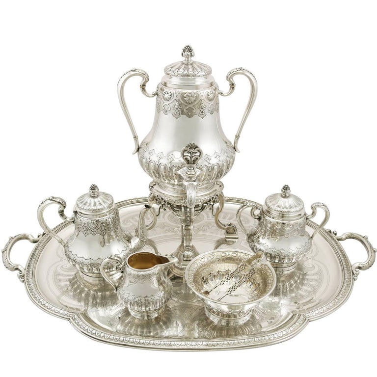 1900s French Silver Five-Piece Tea and Coffee Set with Tray at 1stdibs