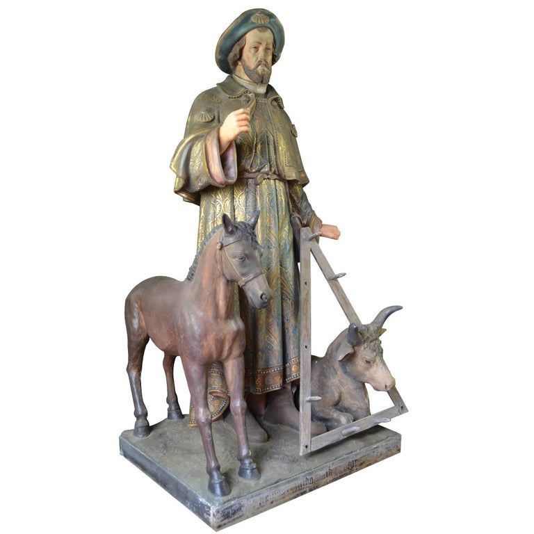 19th Century Plaster Saint Guy of Anderlecht Religious Figure For Sale ...