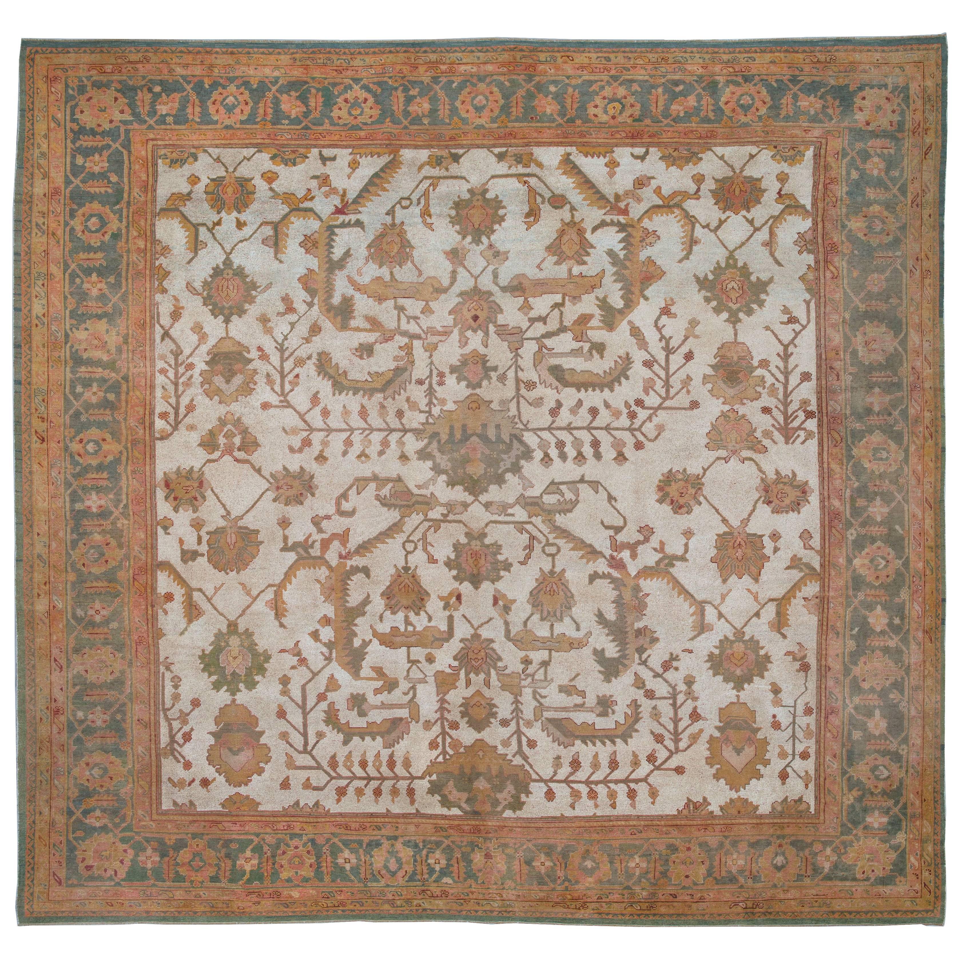 Colorful Antique Oversize Square Oushak Rug at 1stDibs