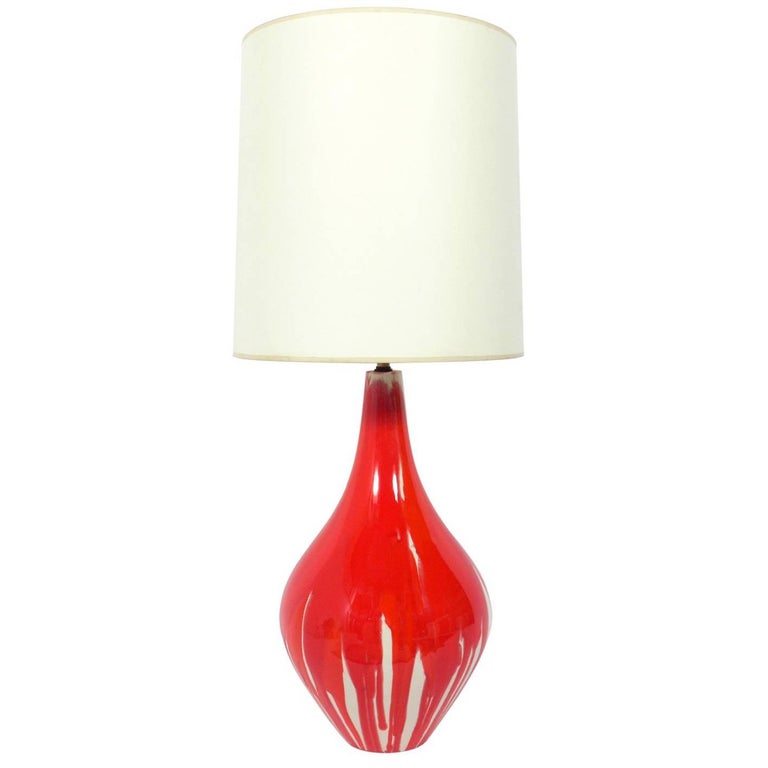 Vibrant Red and White Ceramic Lamp at 1stDibs