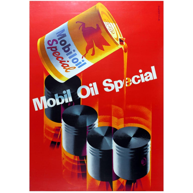 Large Original Vintage Mid Century Design Advertising Poster - Mobil ...