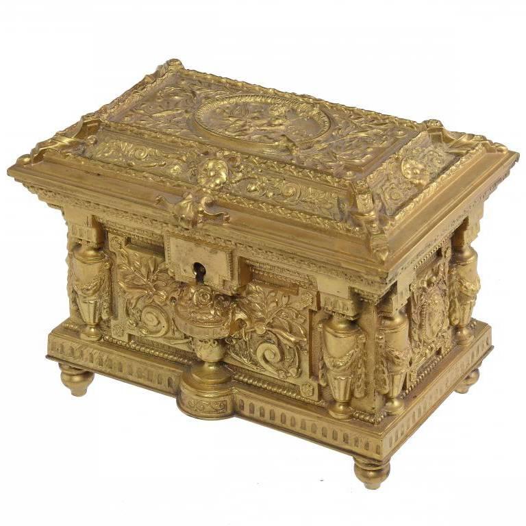 Antique French Gilt Bronze Jewellery Casket, circa 1870 at 1stDibs