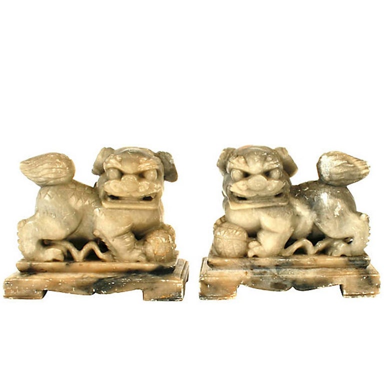 Pair of Grey Marble Foo Dog Bookends at 1stDibs