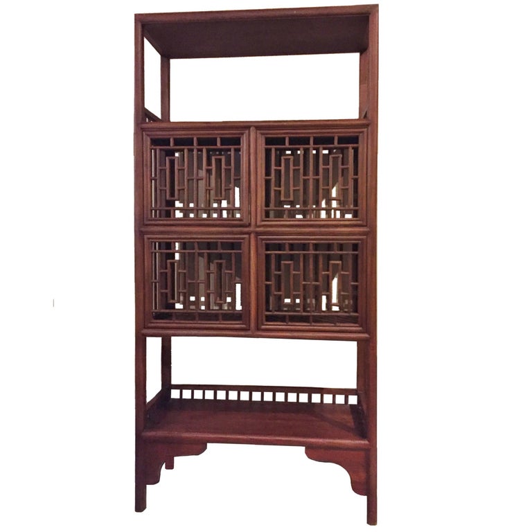 Asian Ming Style Bookcase with Lattice Doors at 1stDibs