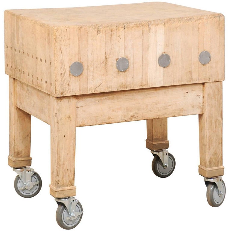 Swedish Vintage Butcher Block Bleached Wood Table with Squared Shape on ...