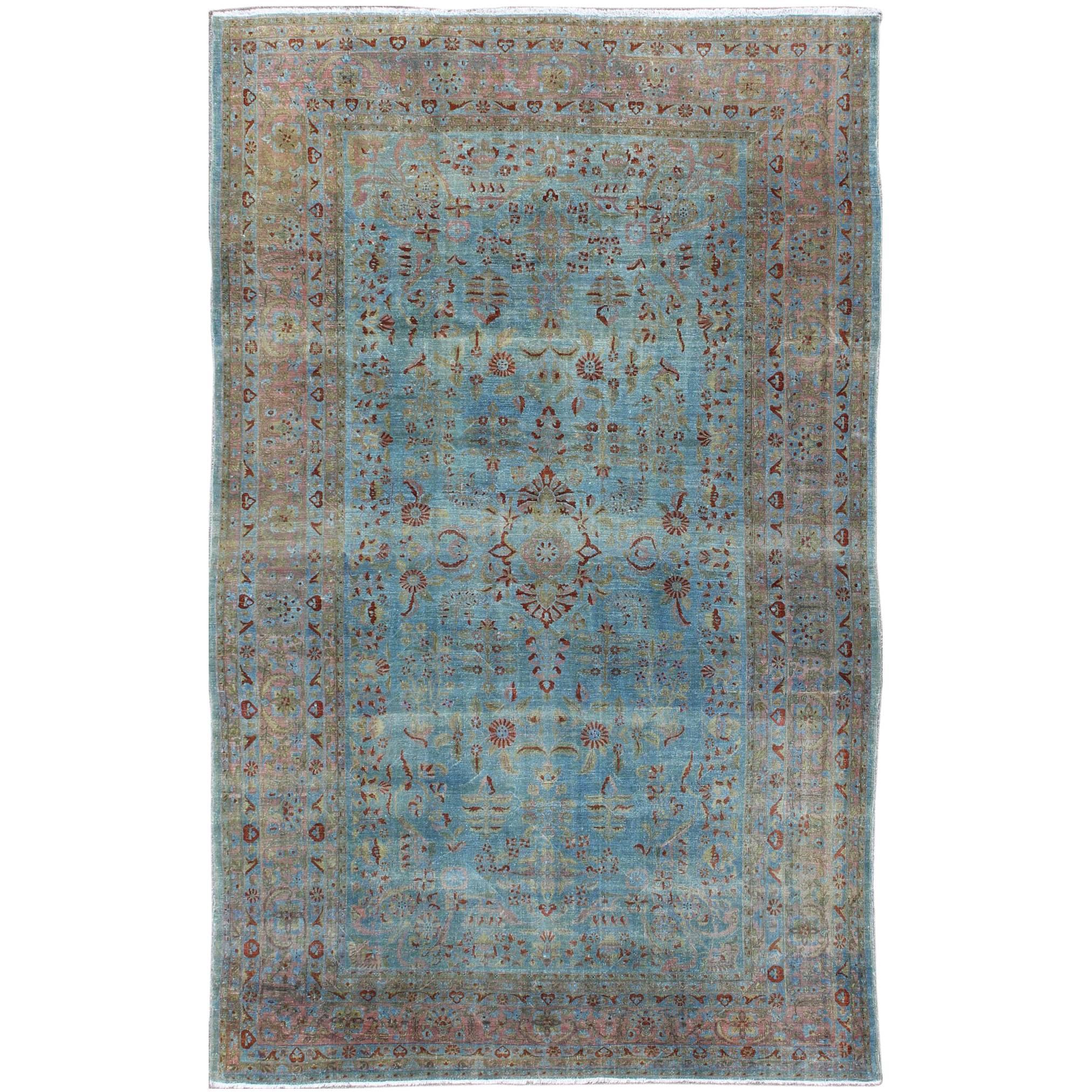 Antique Persian Hamadan Rug with Blue and Red Floral Details For Sale ...