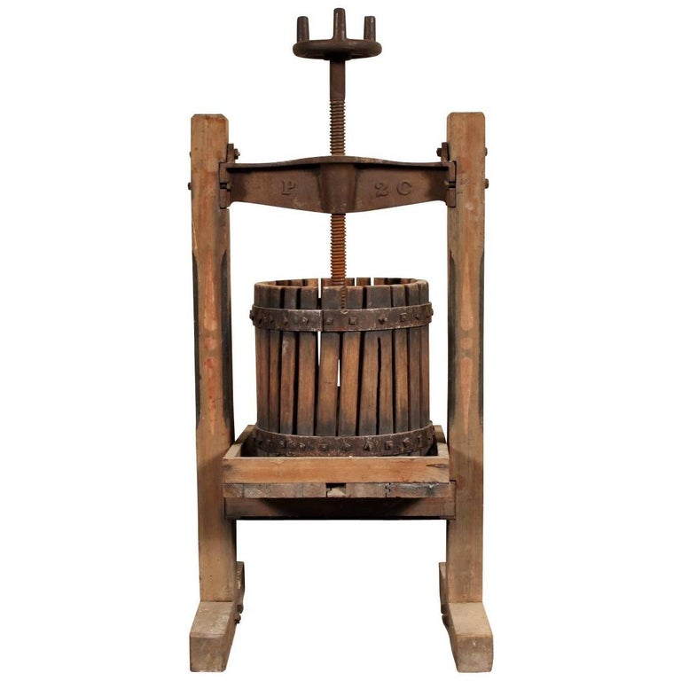 Vintage Cast Iron and Oak Grape Press at 1stDibs