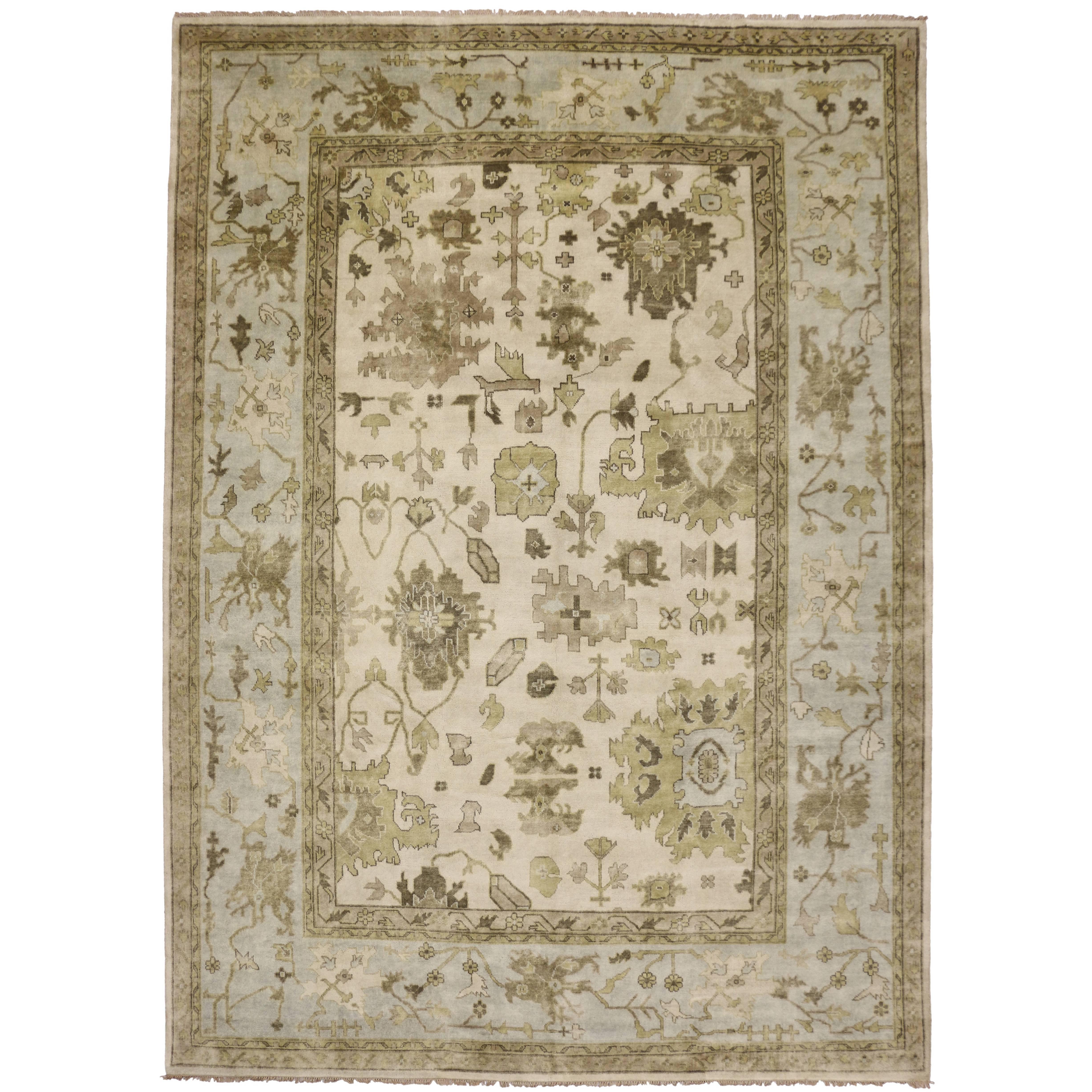 New Oushak Transitional Brown Wool Rug with 19th Century Inspiration ...