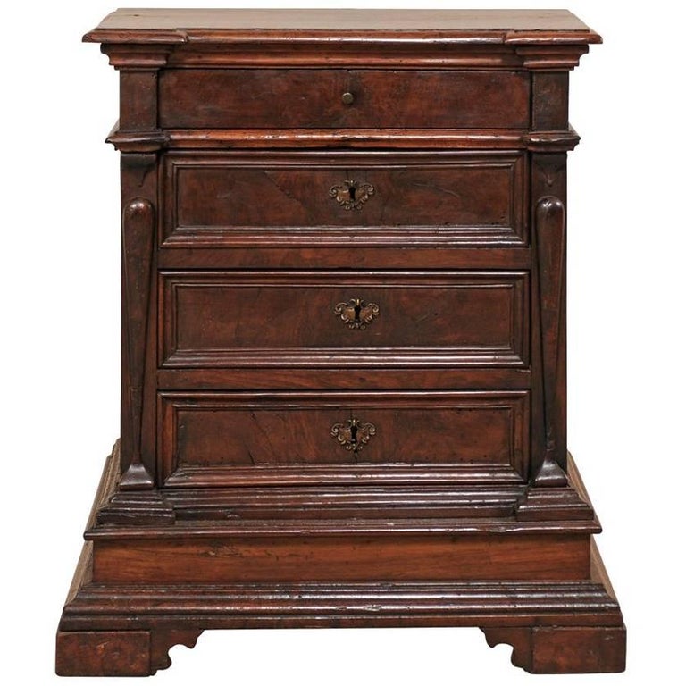 Early 18th Century Small Rich Brown Walnut Wood Antique Four-Drawer ...