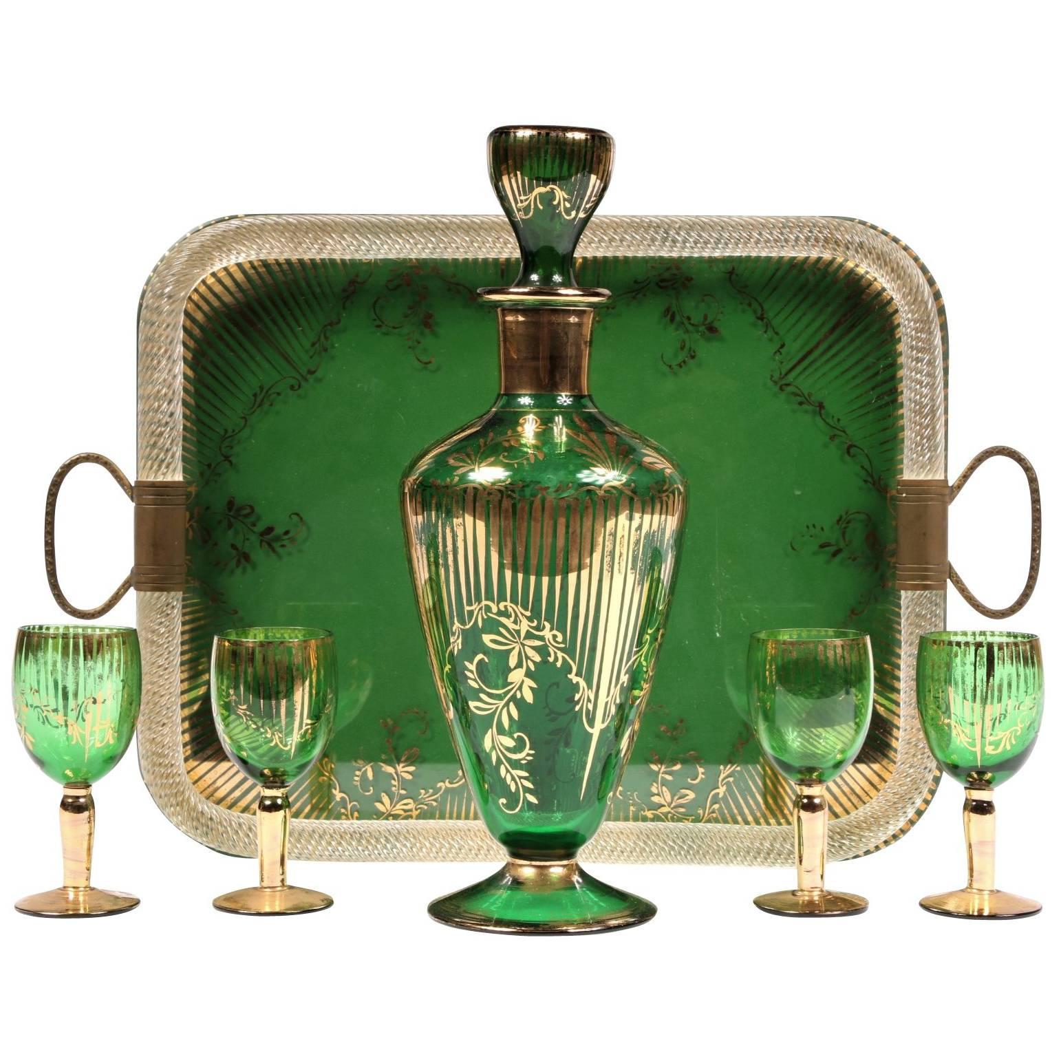 Vintage Colored Crystal Cordial Set with Tray at 1stDibs