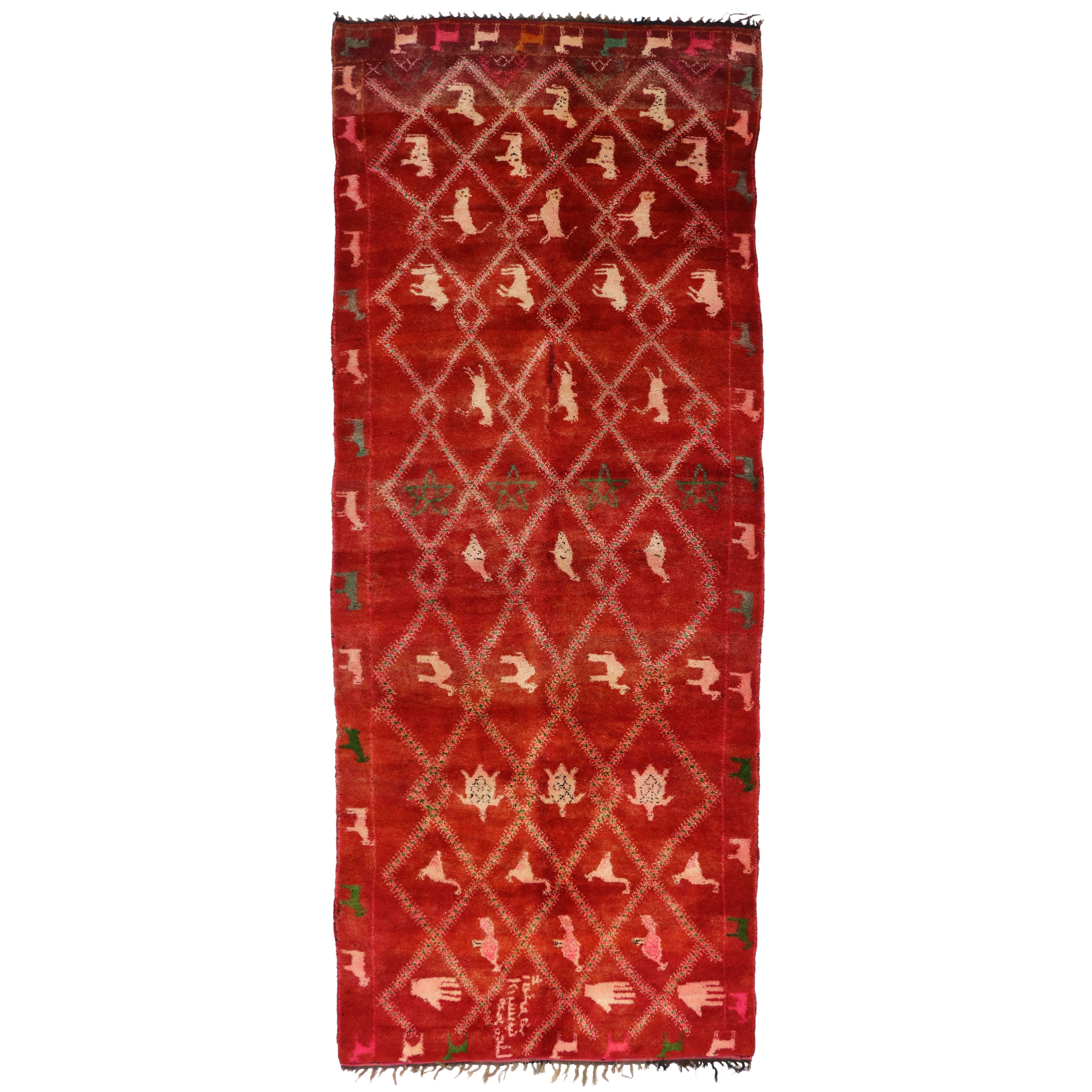 Tapis de couloir berbère marocain vintage, tapis de couloir à poils ...