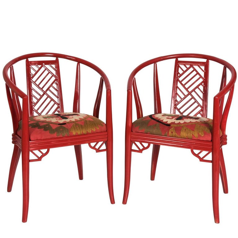 Red Chinoiserie Chair For Sale at 1stDibs