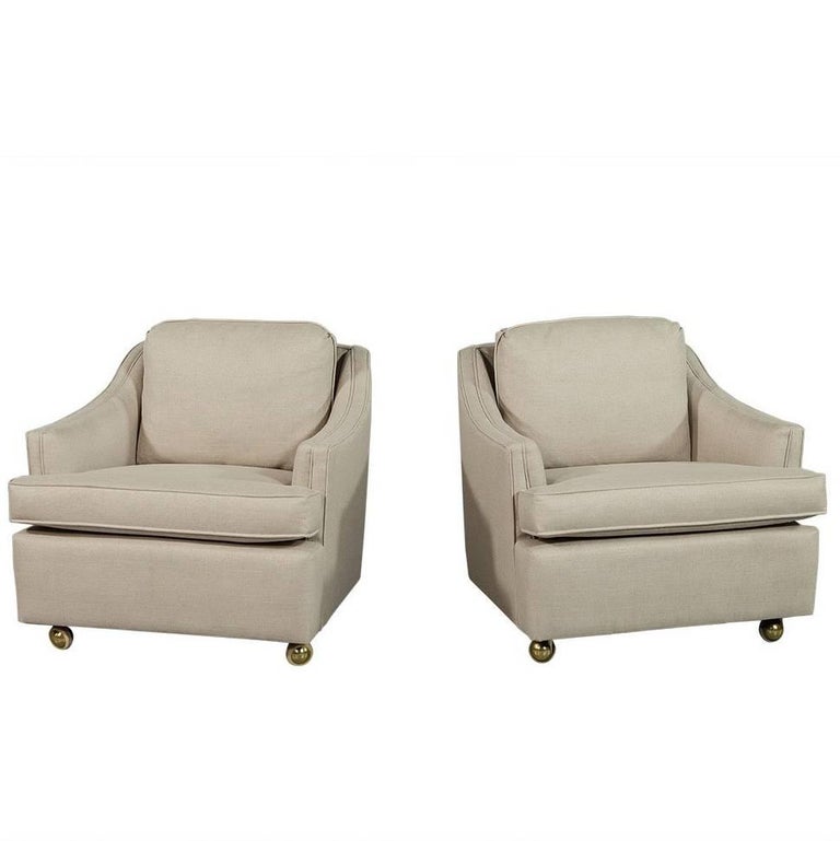 Pair of Midcentury Upholstered Parlor Chairs For Sale at 1stdibs