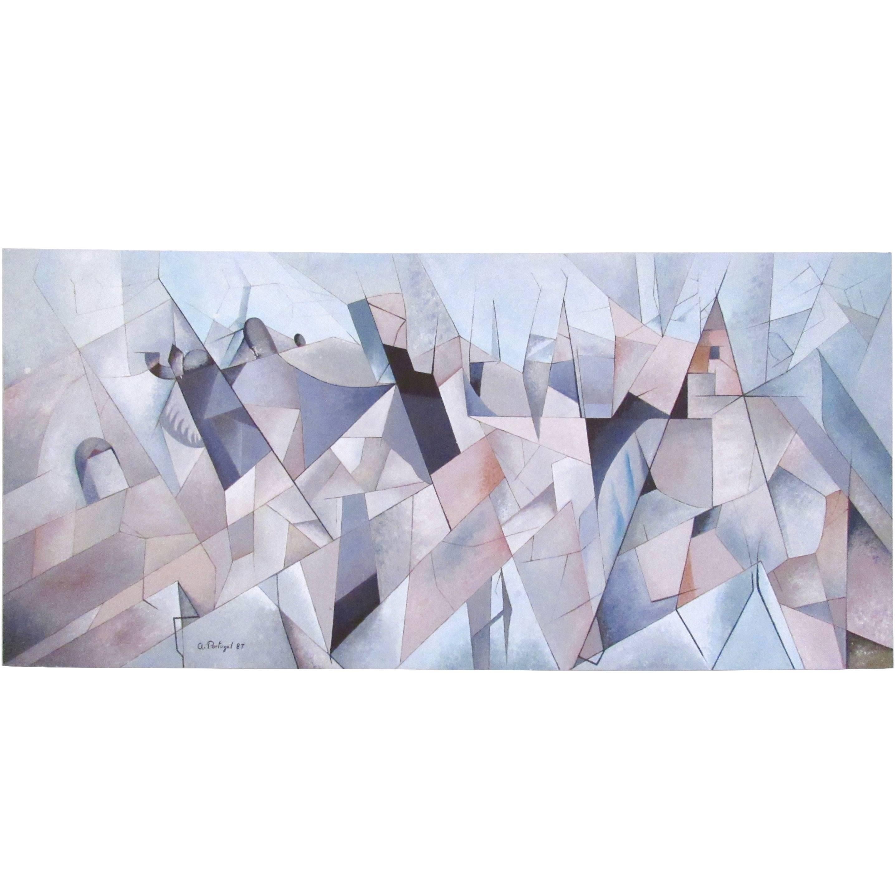 Vintage Modern Abstract Acrylic Painting by A. Portugal For Sale at ...