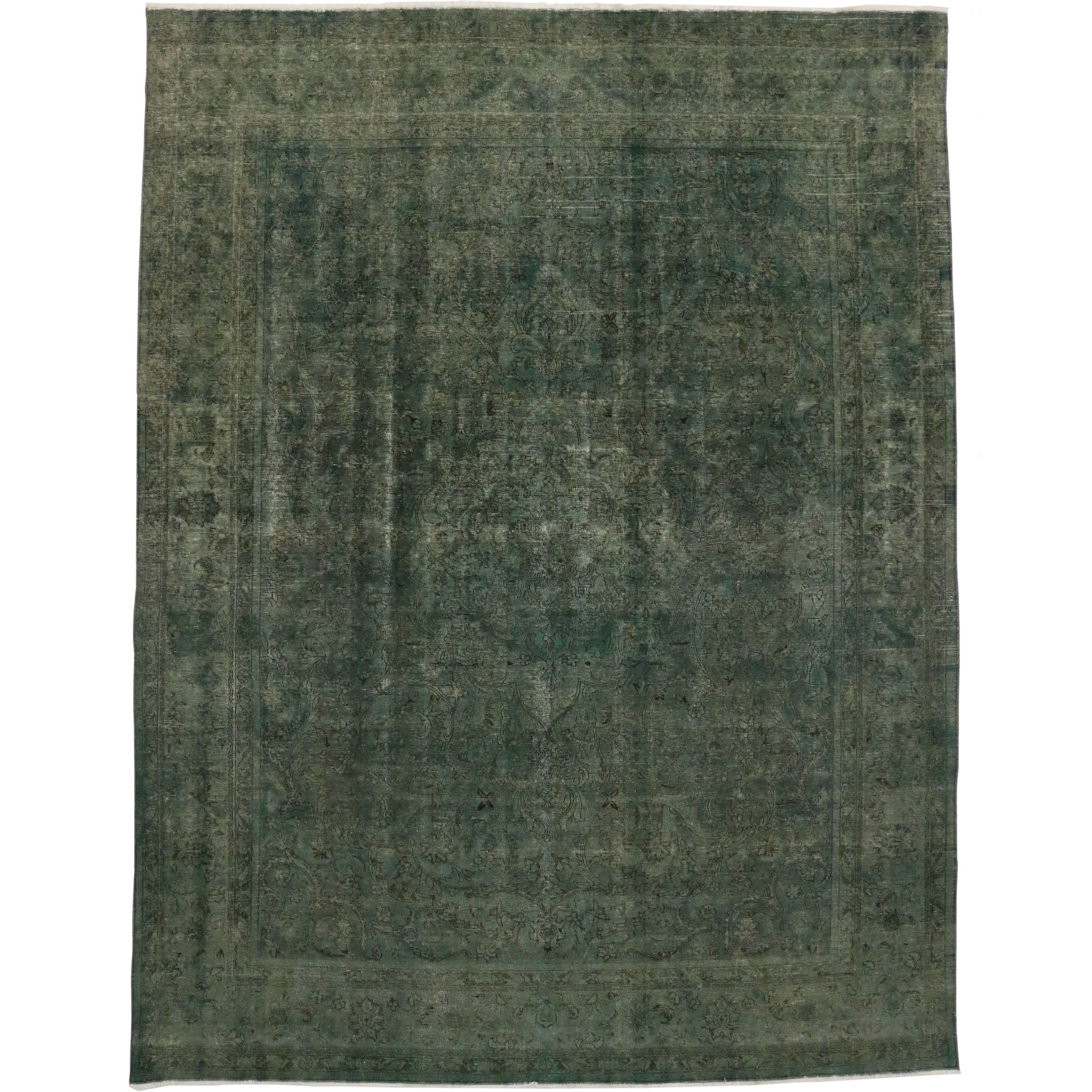 Distressed Vintage Persian Rug Overdyed Teal-Gray with Modern ...