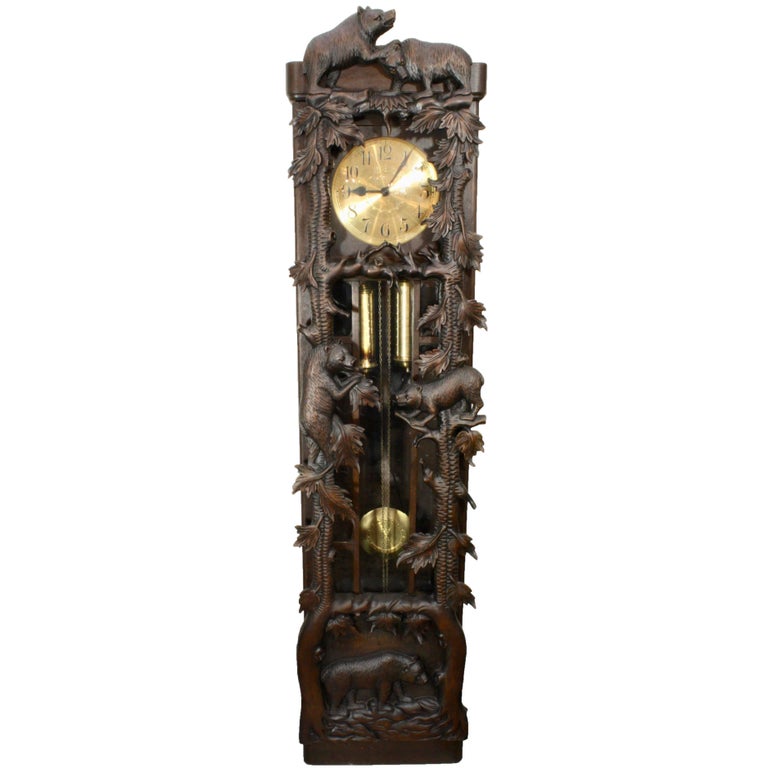 Black Forest Carved Long Case Clock with Bears and Trees, circa 1950 at ...