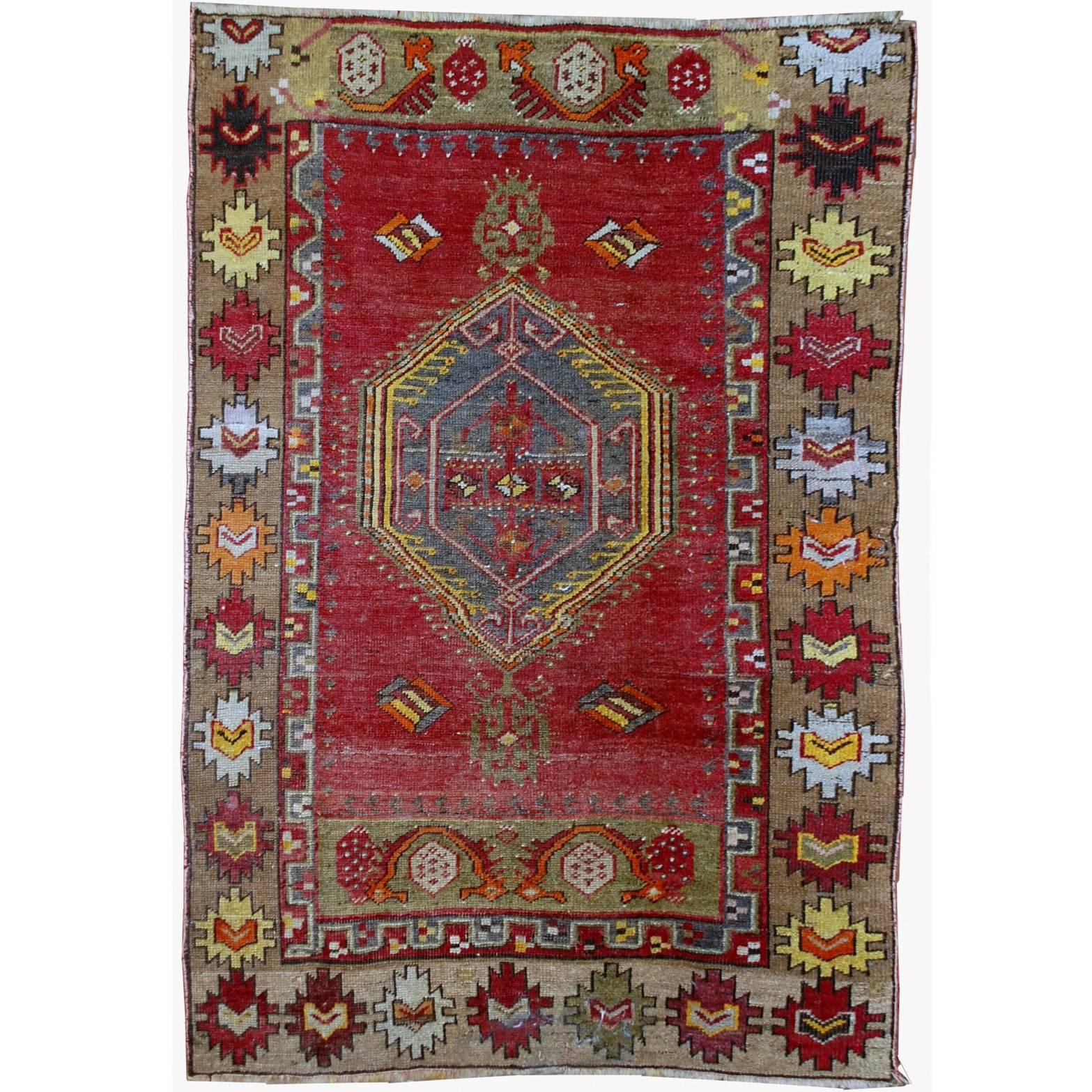Tapis turc antique d'Anatolie, fabriqué à la main, années 1920, 1C728 ...