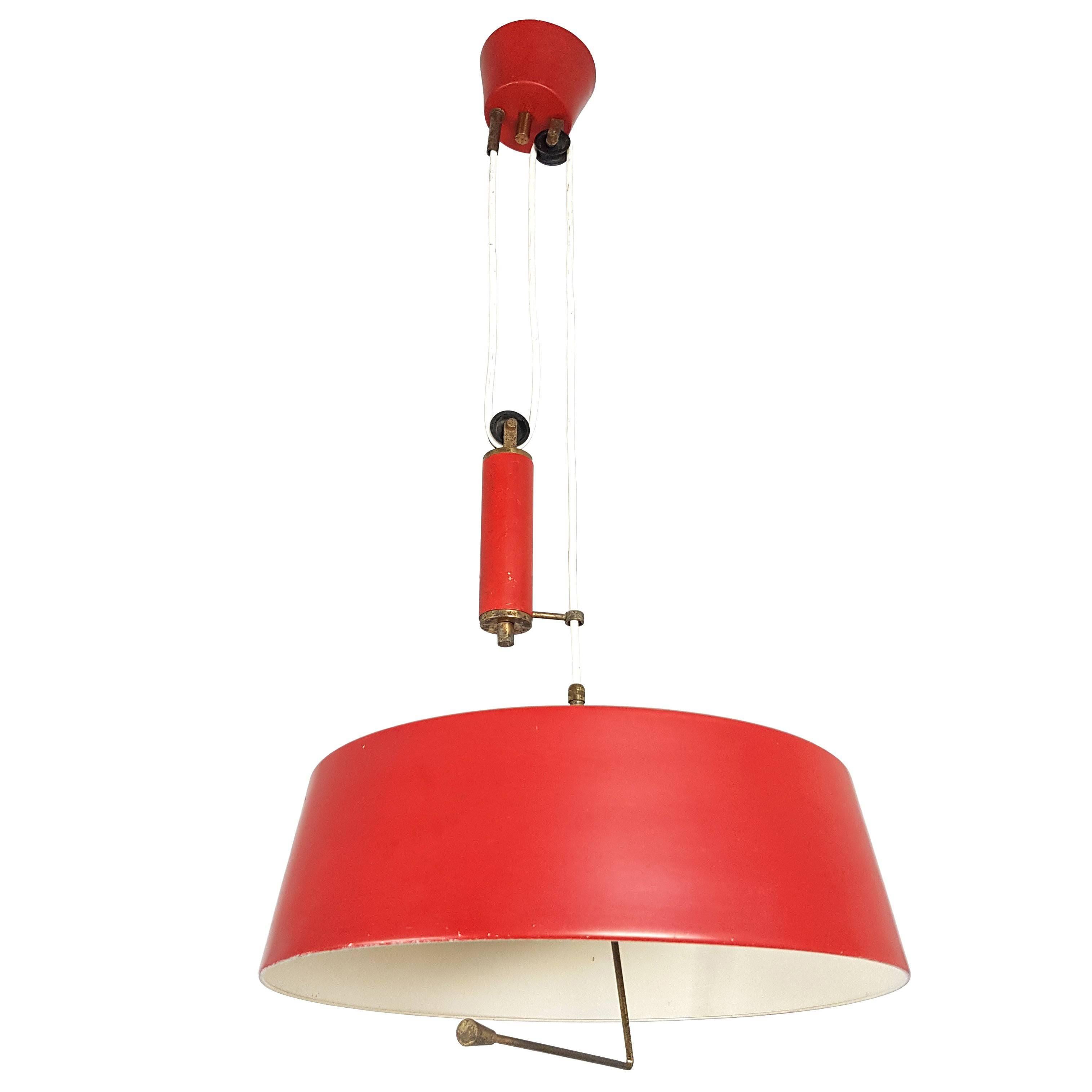 Midcentury Italian Painted Metal and Brass Counterweight Hanging Lamp ...