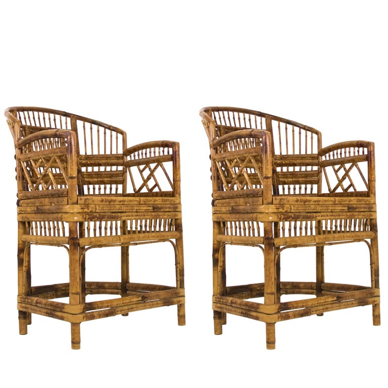 Pair of Rattan Chinoiserie Armchairs at 1stDibs