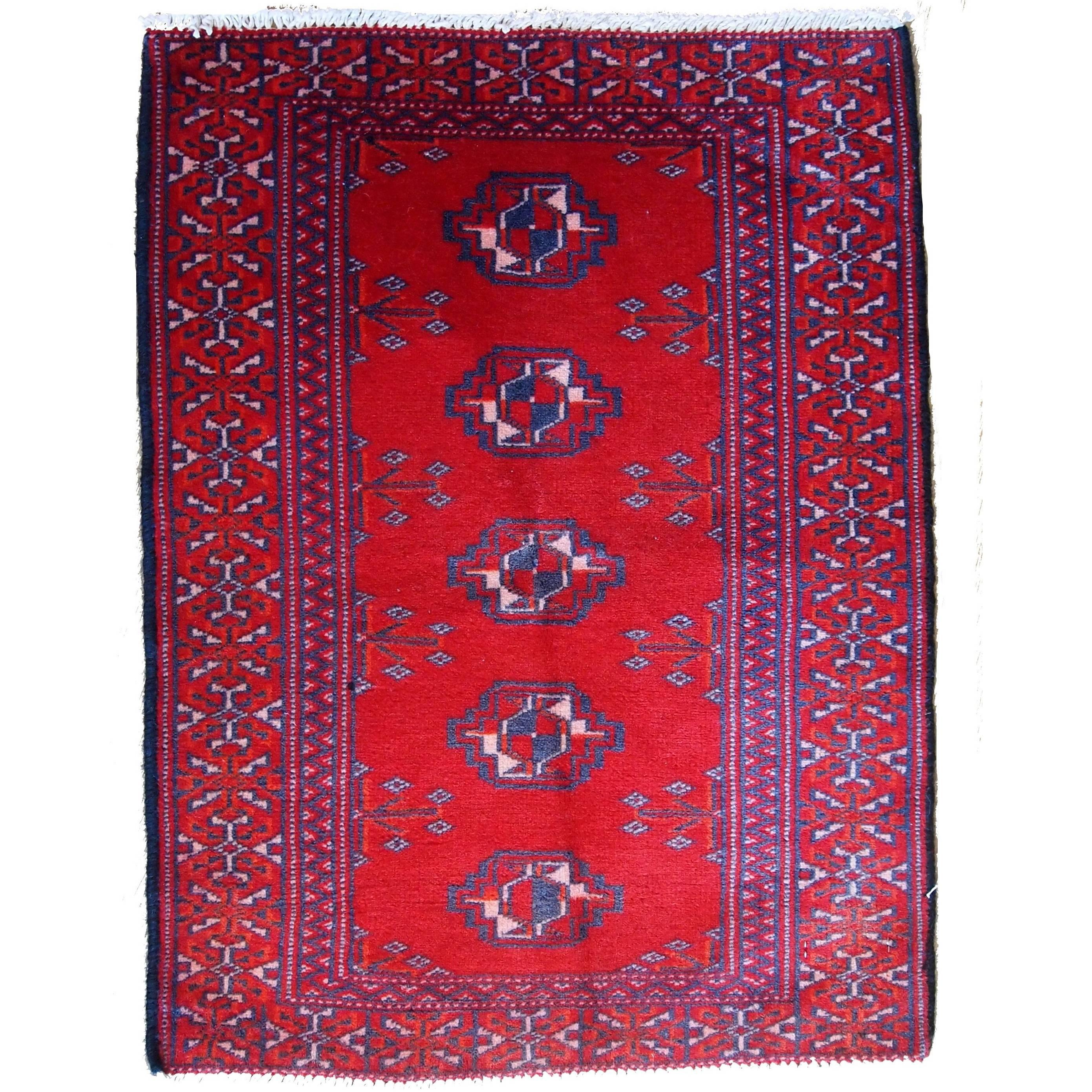 Handmade Carpet Oriental Rug Traditional Deep Red Rugs Square Turkmen ...