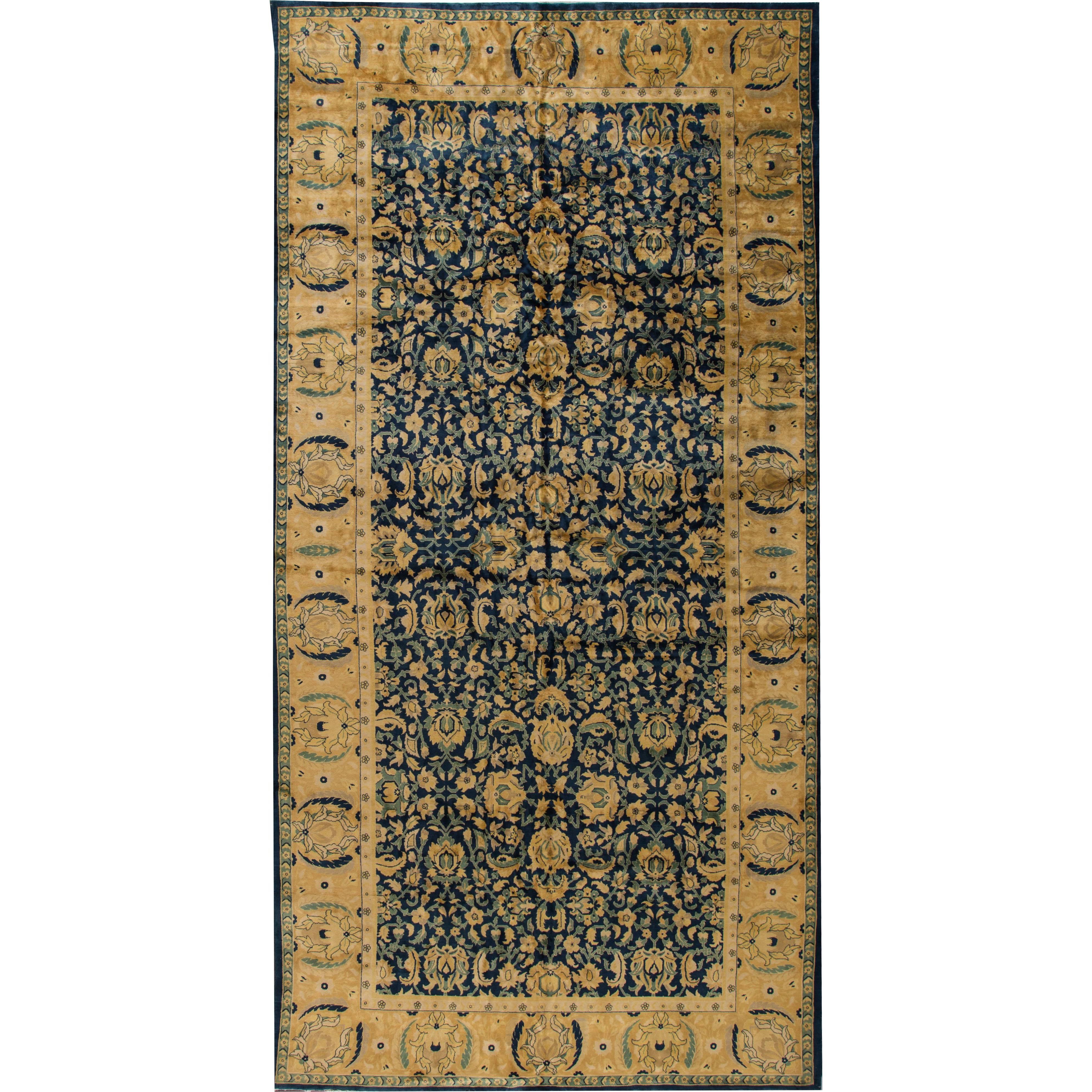Antique Indian Agra Carpet, Handmade Rug, Green - Blue, Taupe, Beige ...