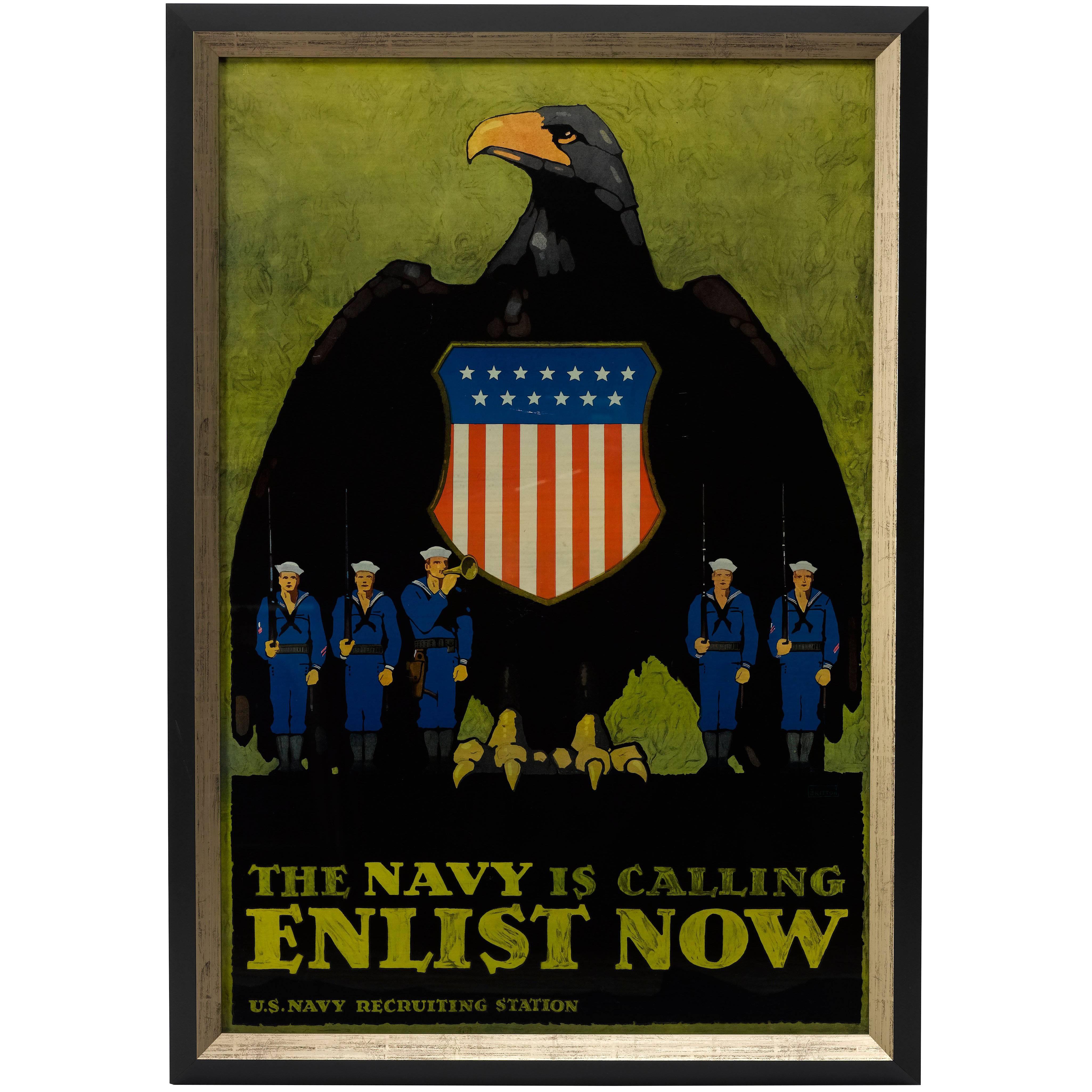 "The Navy is Calling ENLIST NOW" Vintage WWI Poster, circa 1918 at 1stDibs