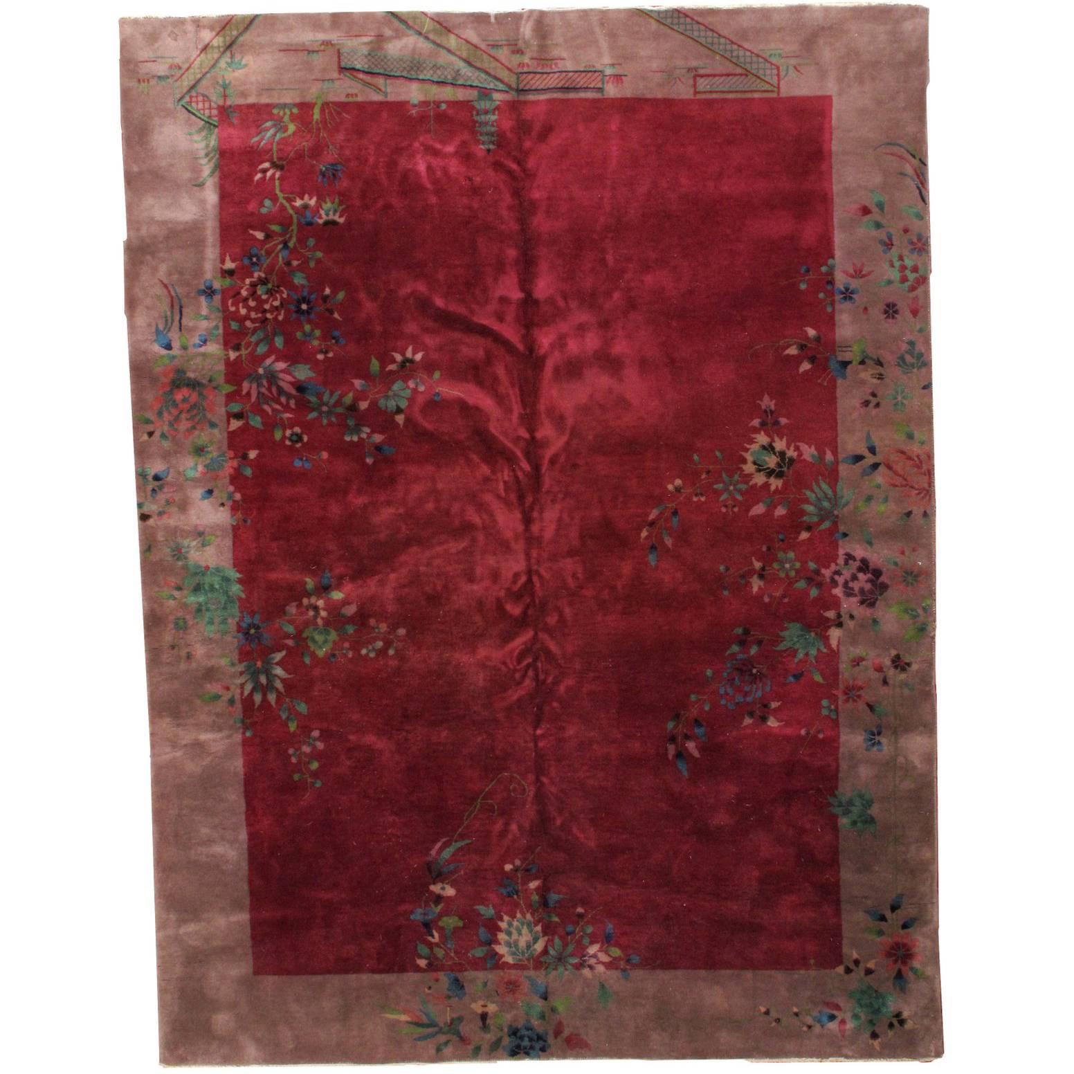 Art Deco Mandarin Chinese Antique Oriental Rug For Sale at 1stDibs