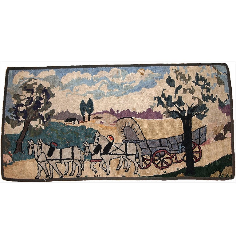 Handmade Antique American Primitive Hooked Rug, 1880s, 1B183 at 1stDibs