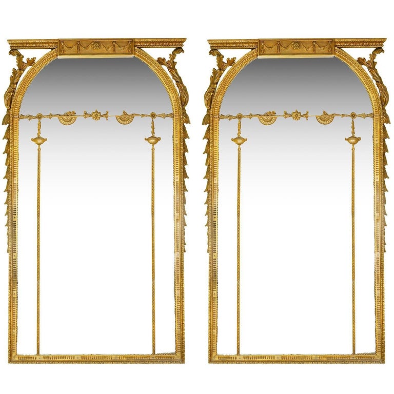 Large Pair of Georgian Style Gilded Wall Mirrors For Sale at 1stDibs