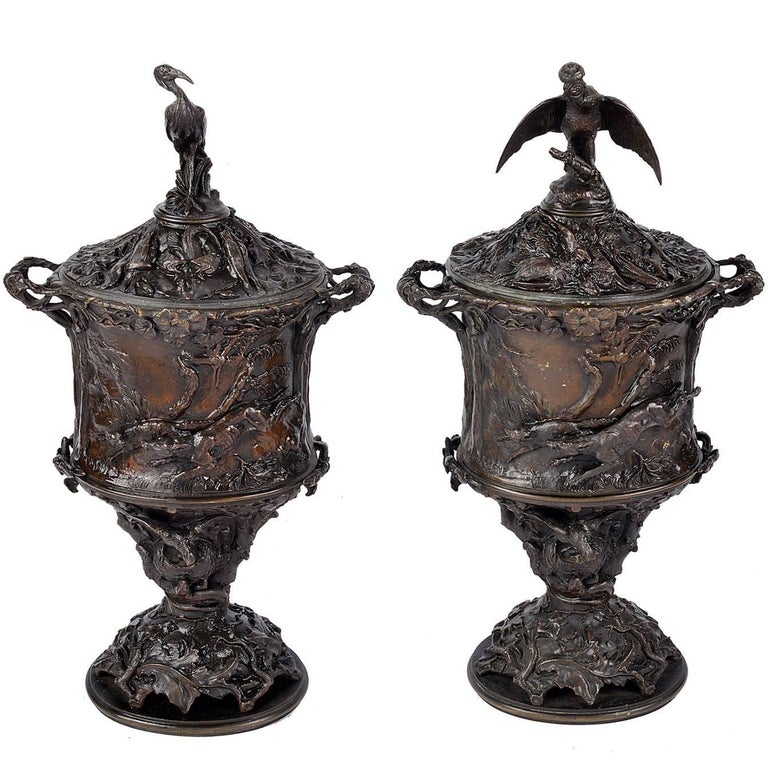 Pair of Mene Bronze Hunting Urns, 19th Century at 1stDibs
