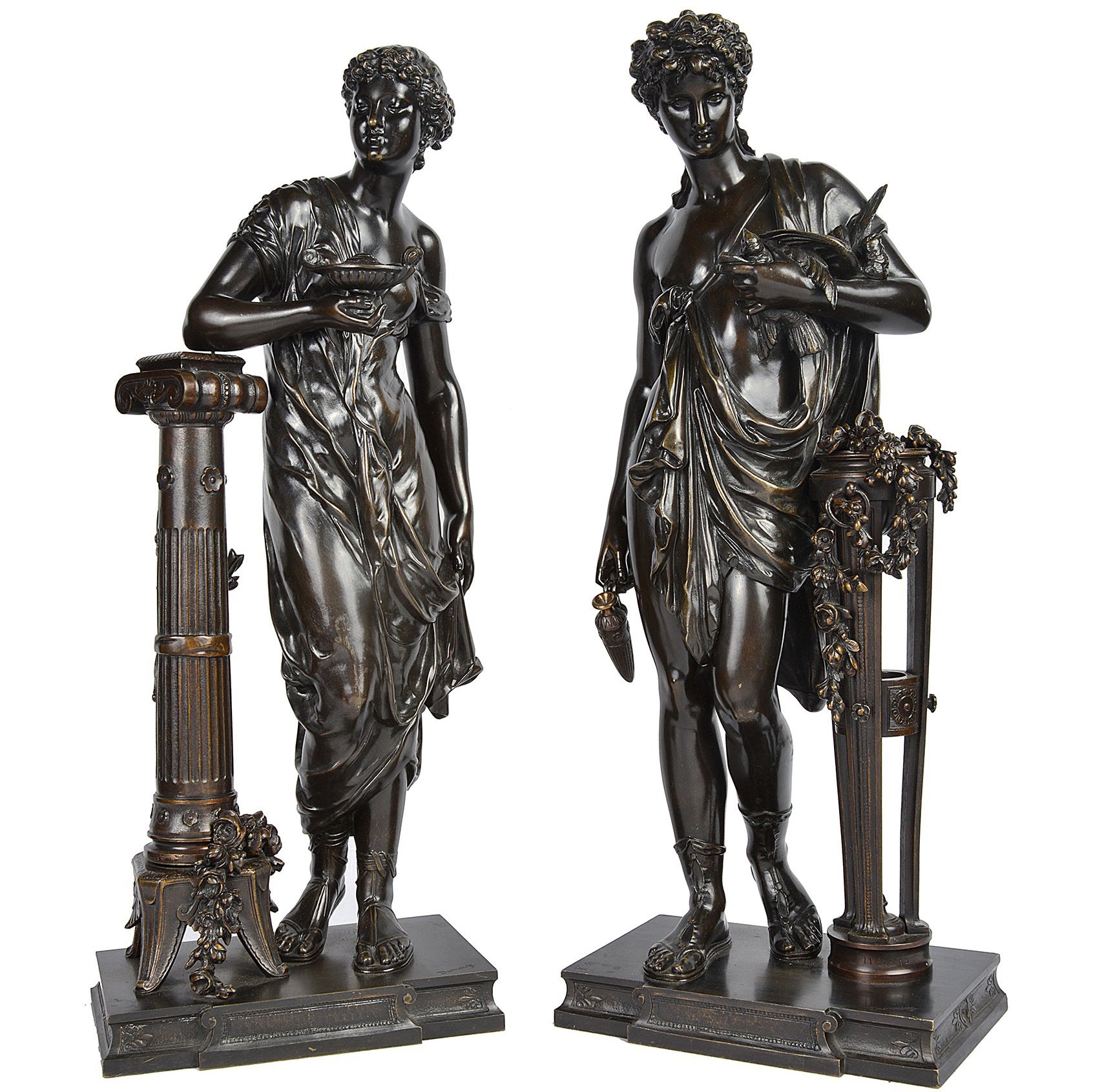 Pair of Classical Female Bronze Statues by H. Moreau at 1stDibs