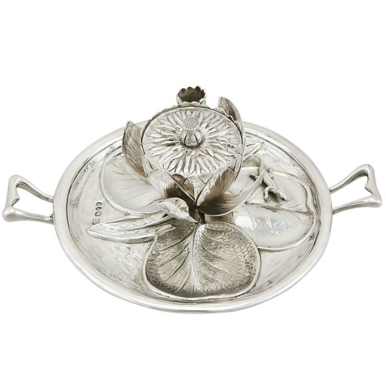 Antique Victorian 1890s Sterling Silver 'Water Lily' Inkwell For Sale ...