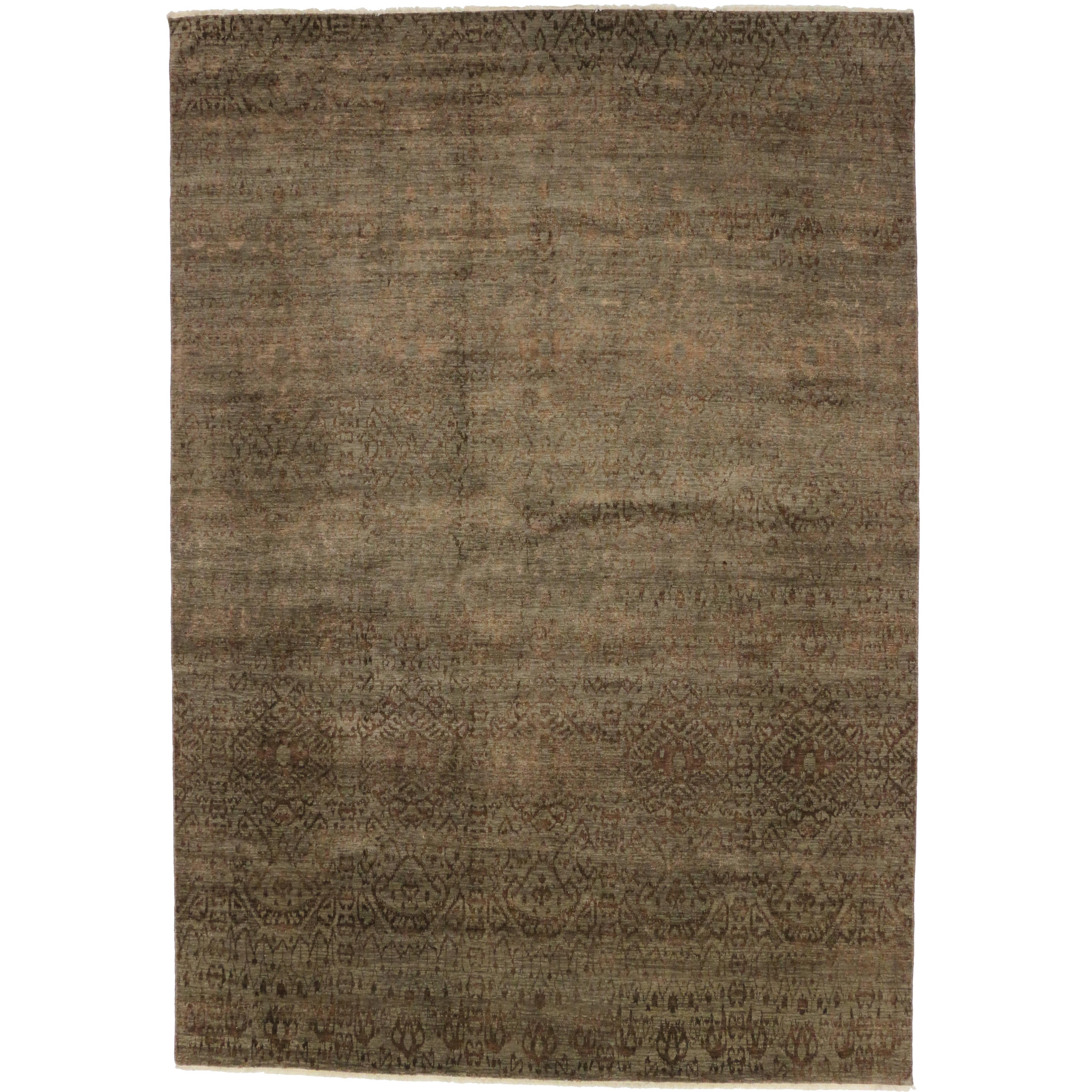 New Transitional Ikat Area Rug with Modern Design and Warm, Neutral ...