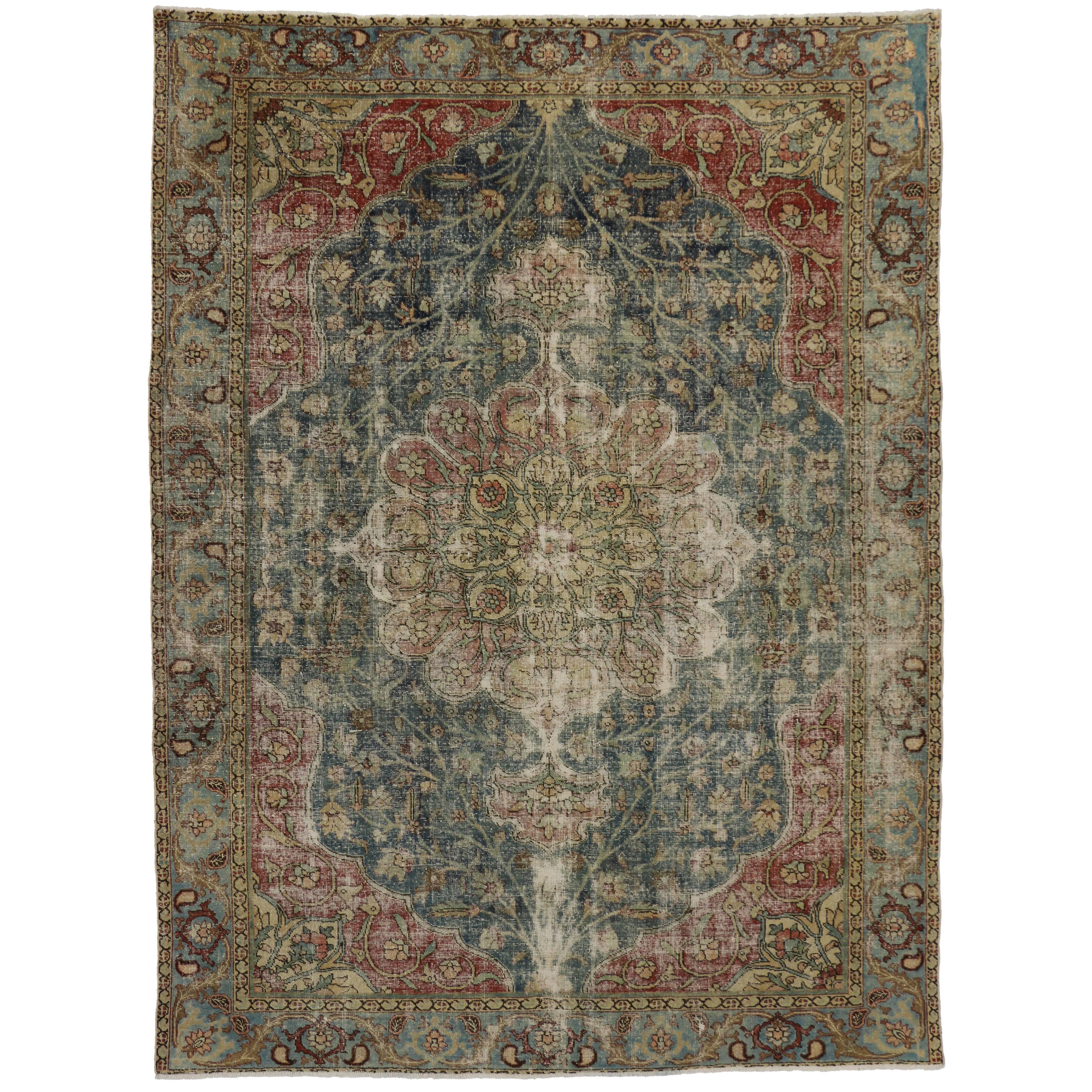 Distressed Antique Persian Rug with Modern Urban Warehouse Chic ...